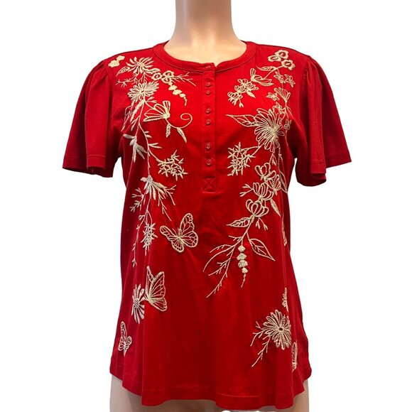 Johnny Was | Tops | 2 Johnny Was Domingo Flutter Sleeve Henley Tee Red ...